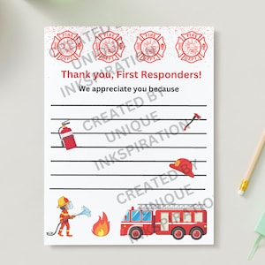 First Responder Thank You Notes - Instant Download & Print, Police, EMS ...