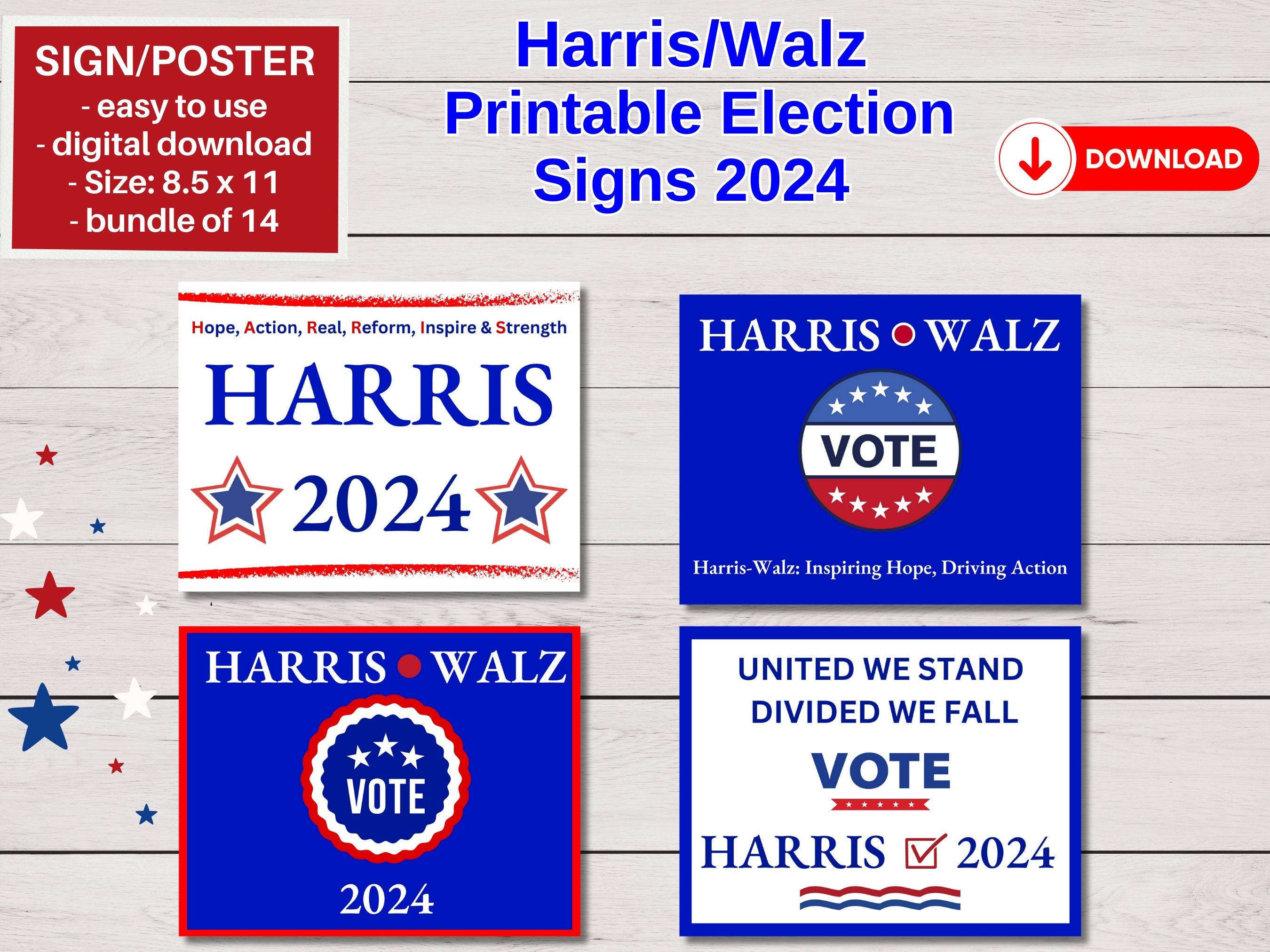 Harris/walz Printable Signs, Campaign Rally Posters, Set of 14, Vote ...