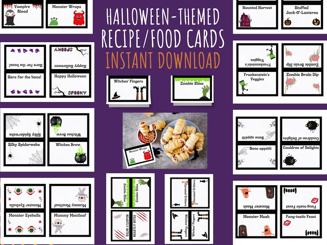 Halloween Food Cards - Set of 20, Tent Cards, Personalize With Your Own ...