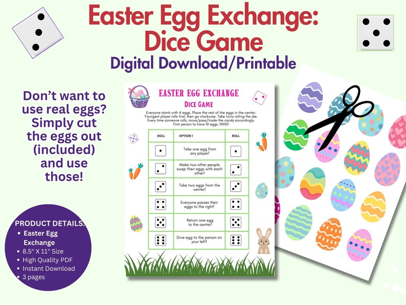 Easter Egg Exchange Dice Party Game, Class/family Activity, Group Game ...
