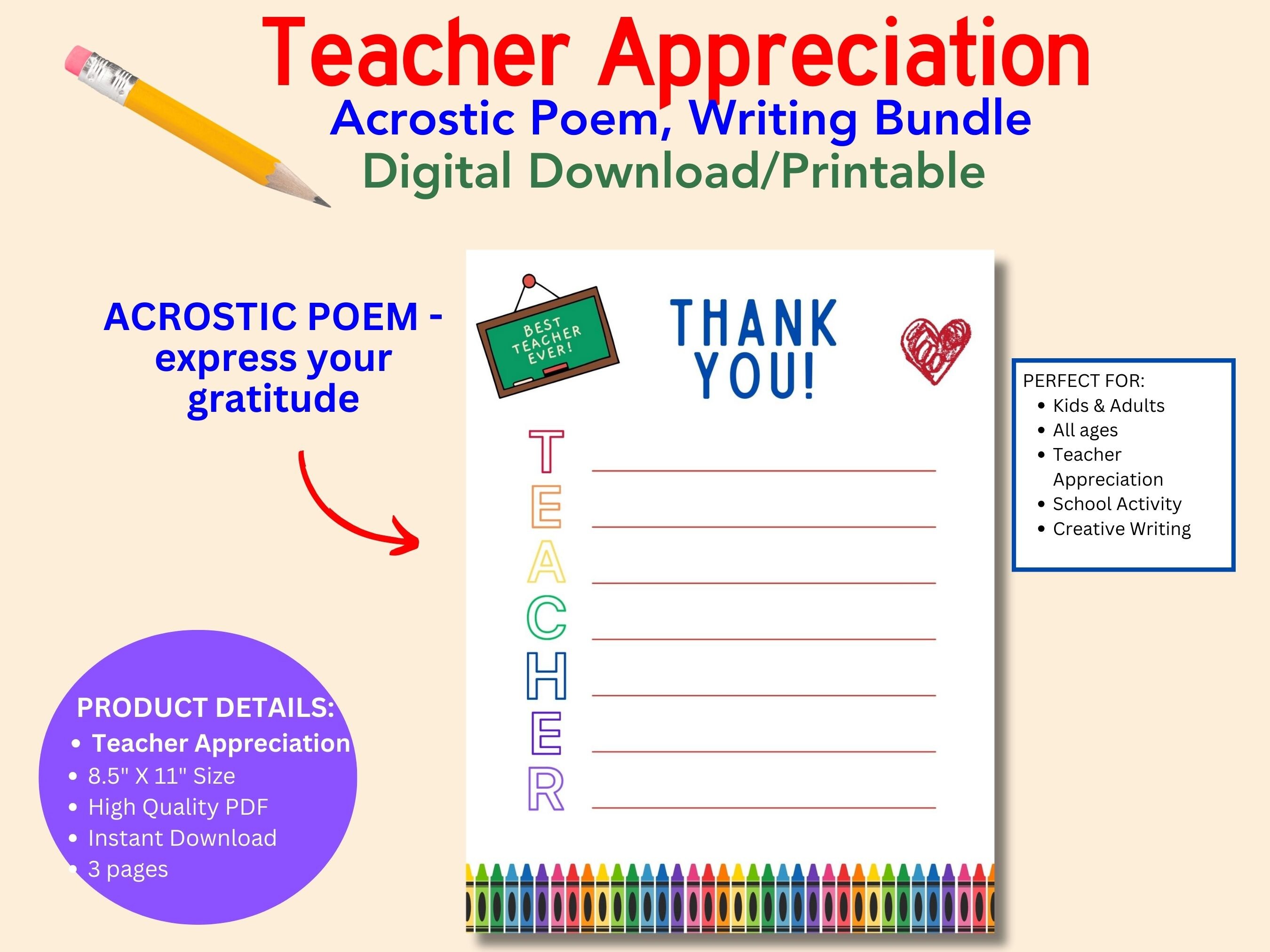 Teacher Appreciation Week, Thank You Note, End of the Year Gift ...