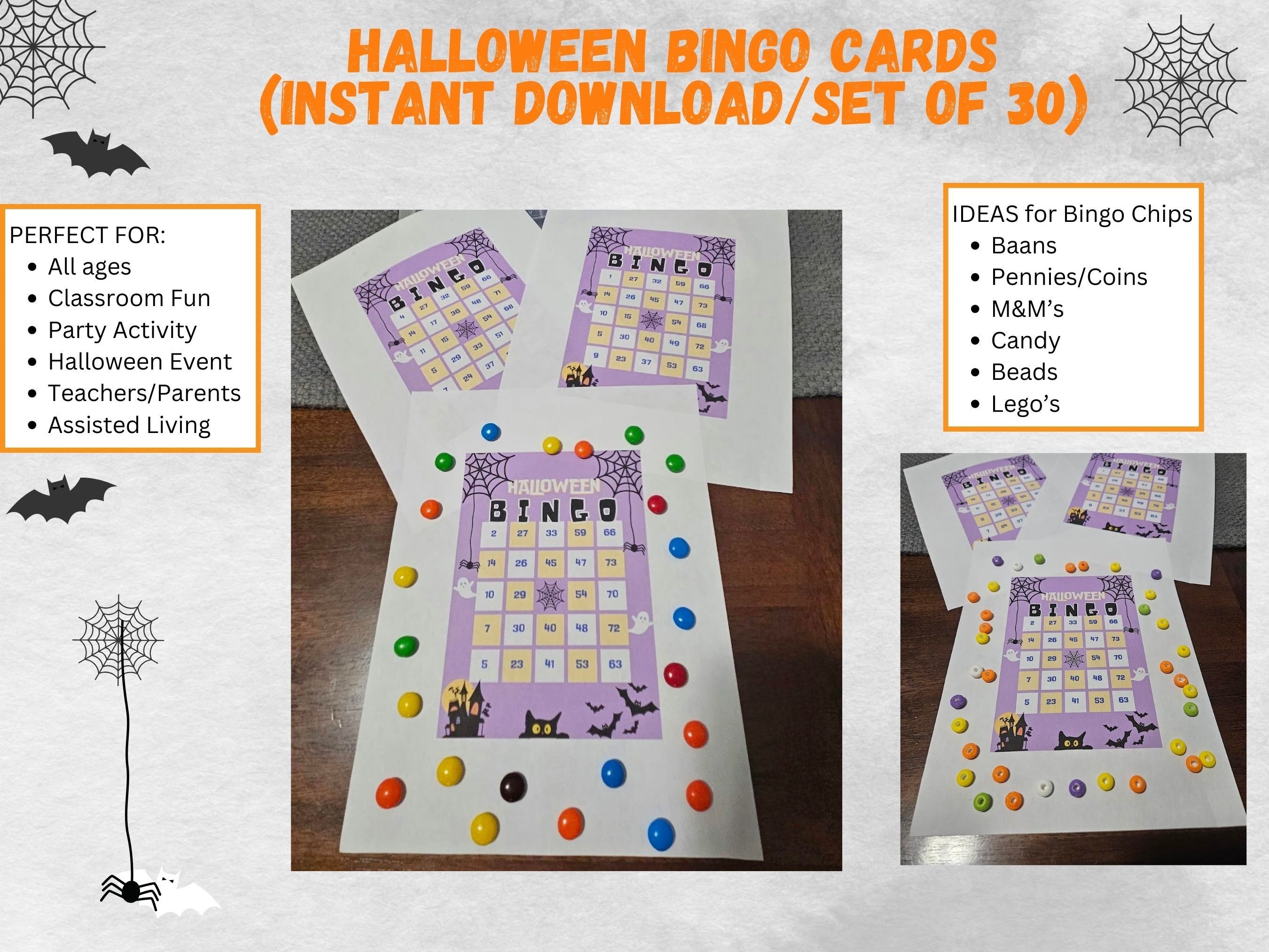 Set of 30 Halloween-themed BINGO Cards, Perfect for Classroom, Parties ...