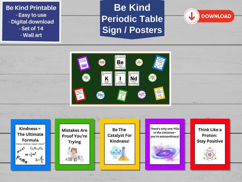 Be Kind Periodic Table Printable, Science-themed Kindness Posters ...