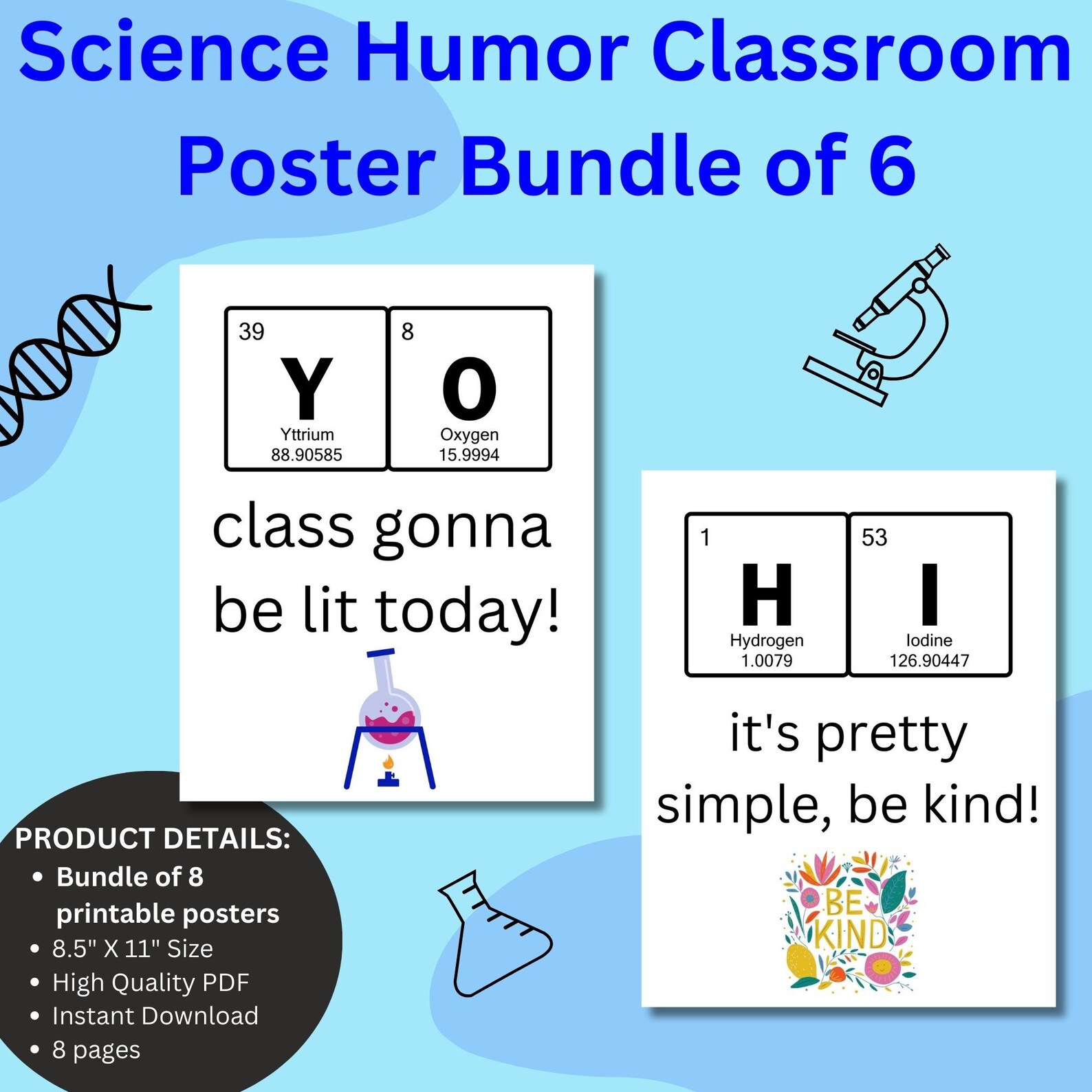 Science Humor Classroom Poster Bundle of 6, Instant Digital Download ...
