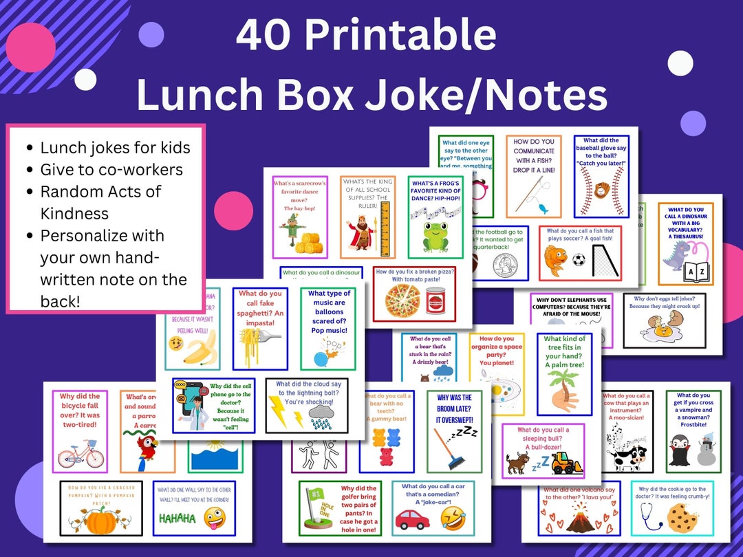 Bundle of 40 Funny Jokes, Kid's Lunchbox Notes, Ice-beaker Laughs ...