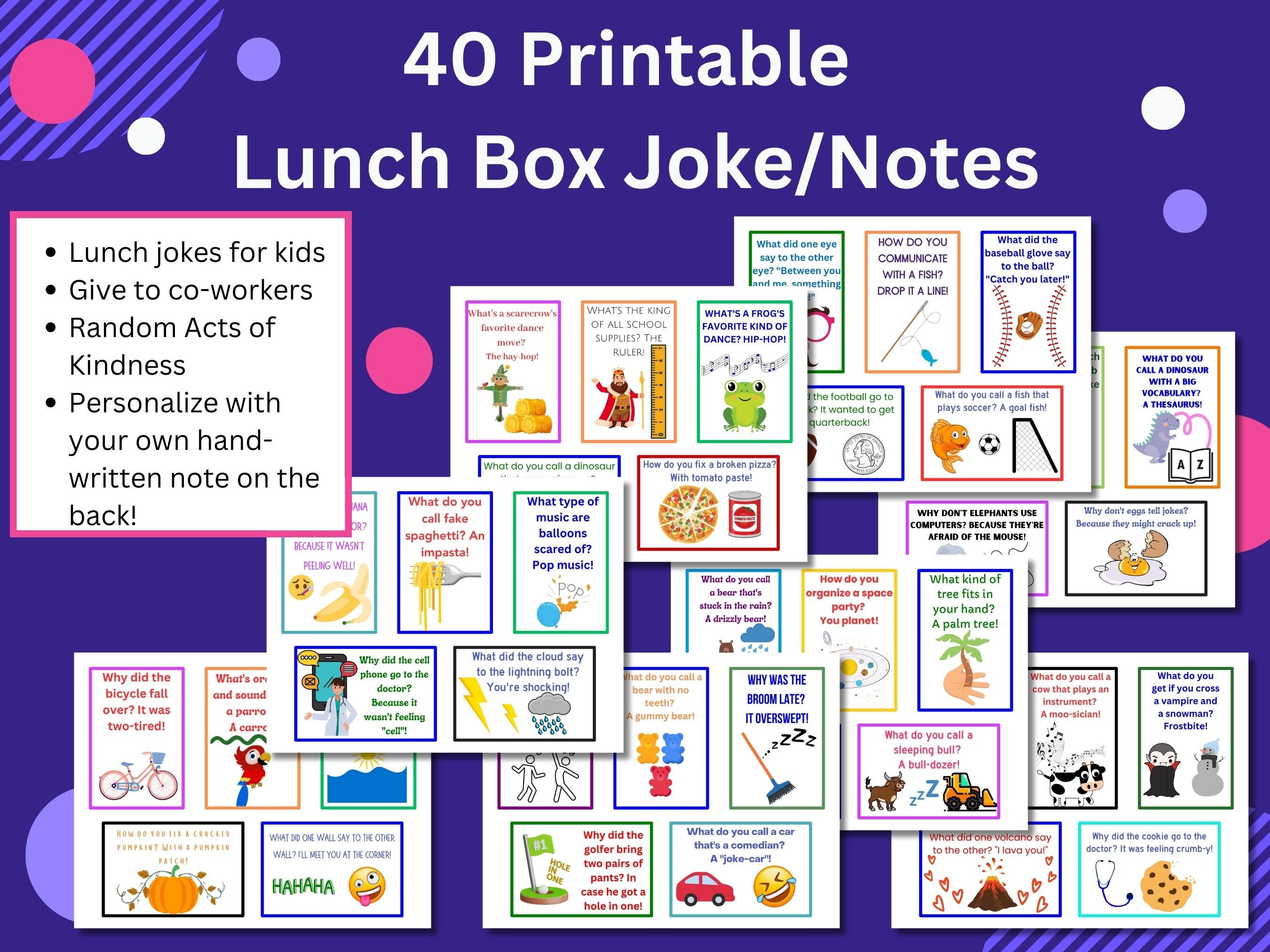 Bundle of 40 Funny Jokes, Kid's Lunchbox Notes, Ice-beaker Laughs ...