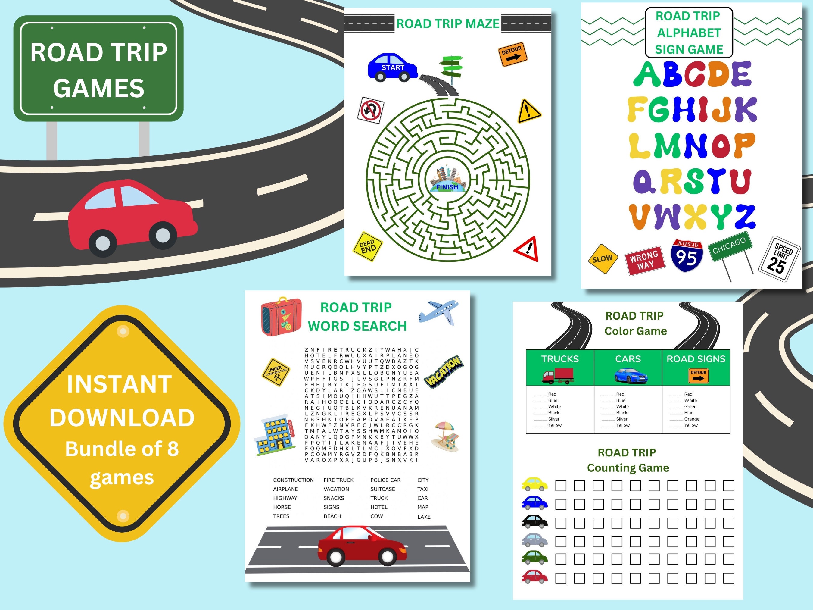 Road Trip Game Bundle, I SPY, Puzzle, Word Search and Maze Travel Games ...