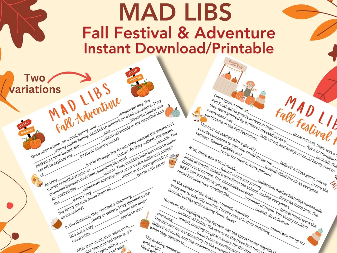 Fall-themed MAD LIB Stories, Party Game, School/group Activity, Fun ...