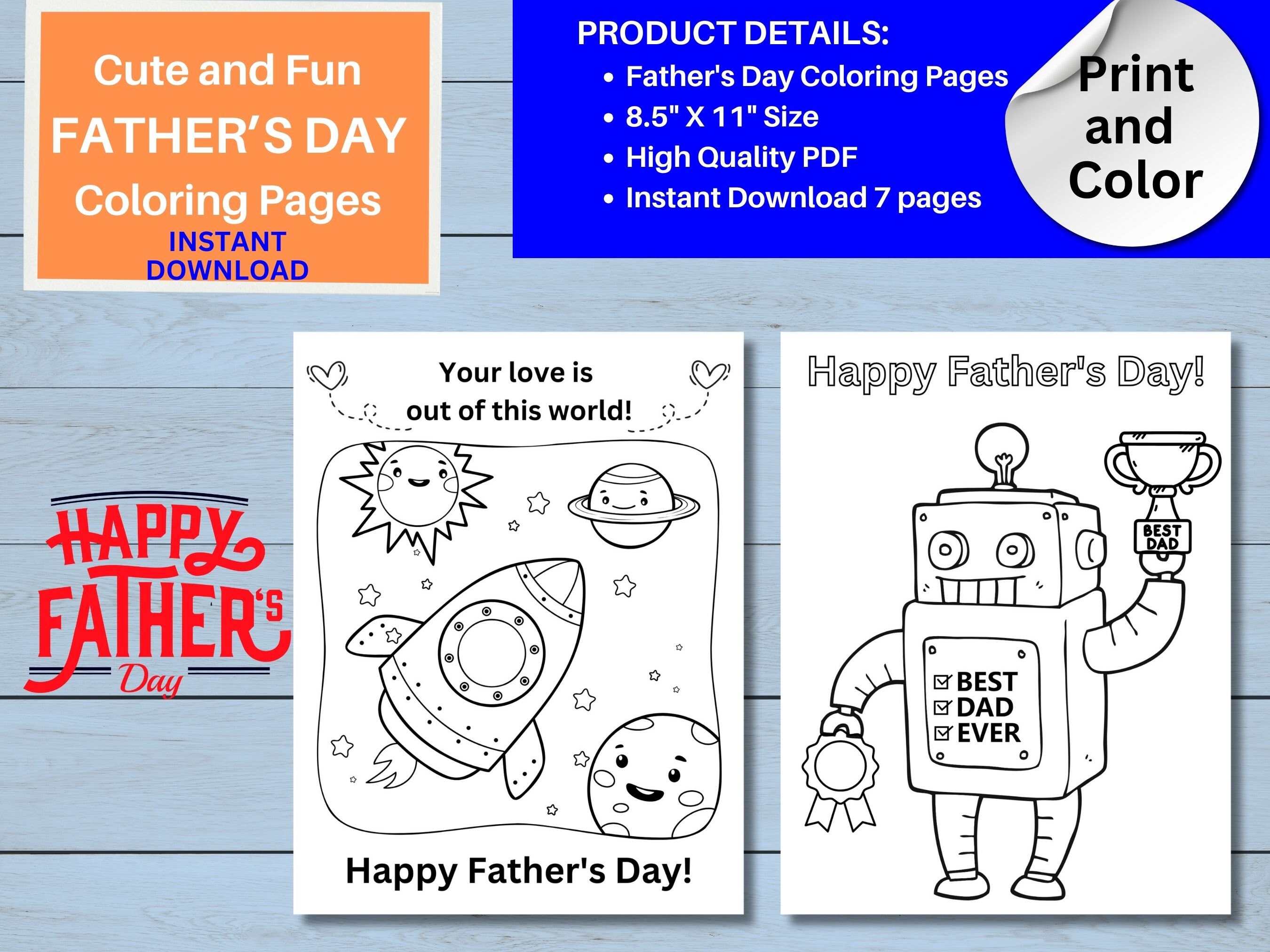 Father's Day Coloring Pages for Kids, Fun Craft Idea, Gift for Dad ...