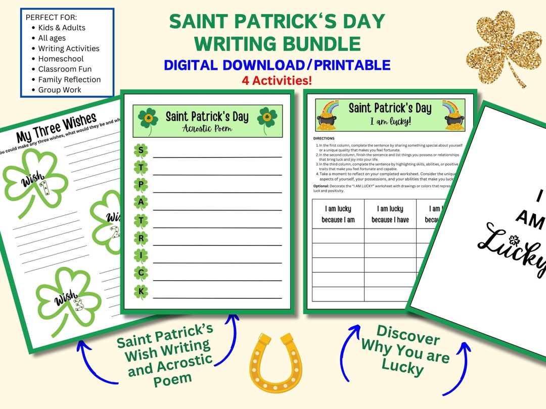 Saint Patrick's Day Writing Bundle, Acrostic Poem, Self Reflection ...