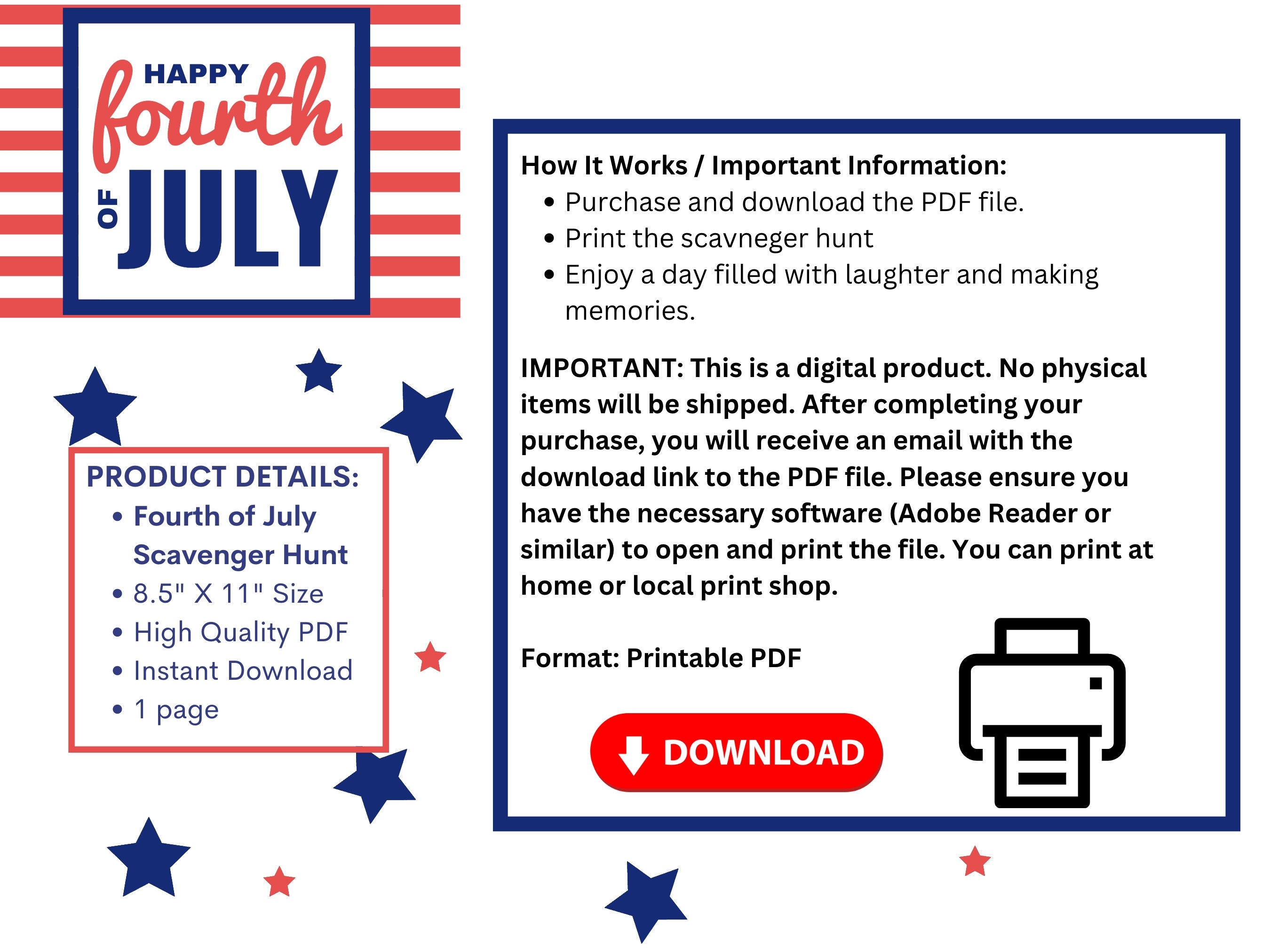 4th of July Scavenger Hunt | Independence Day Game | 4th of July Party ...