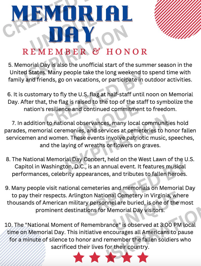 Memorial Day - Facts Download/printable - Etsy