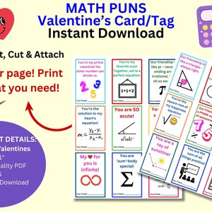 Math Puns: Colorful Valentine's Math Pun Notes, Printable Cards ...