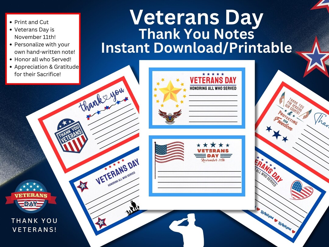 Veterans Day Thank You Notes, Gratitude Cards, Classroom/family ...