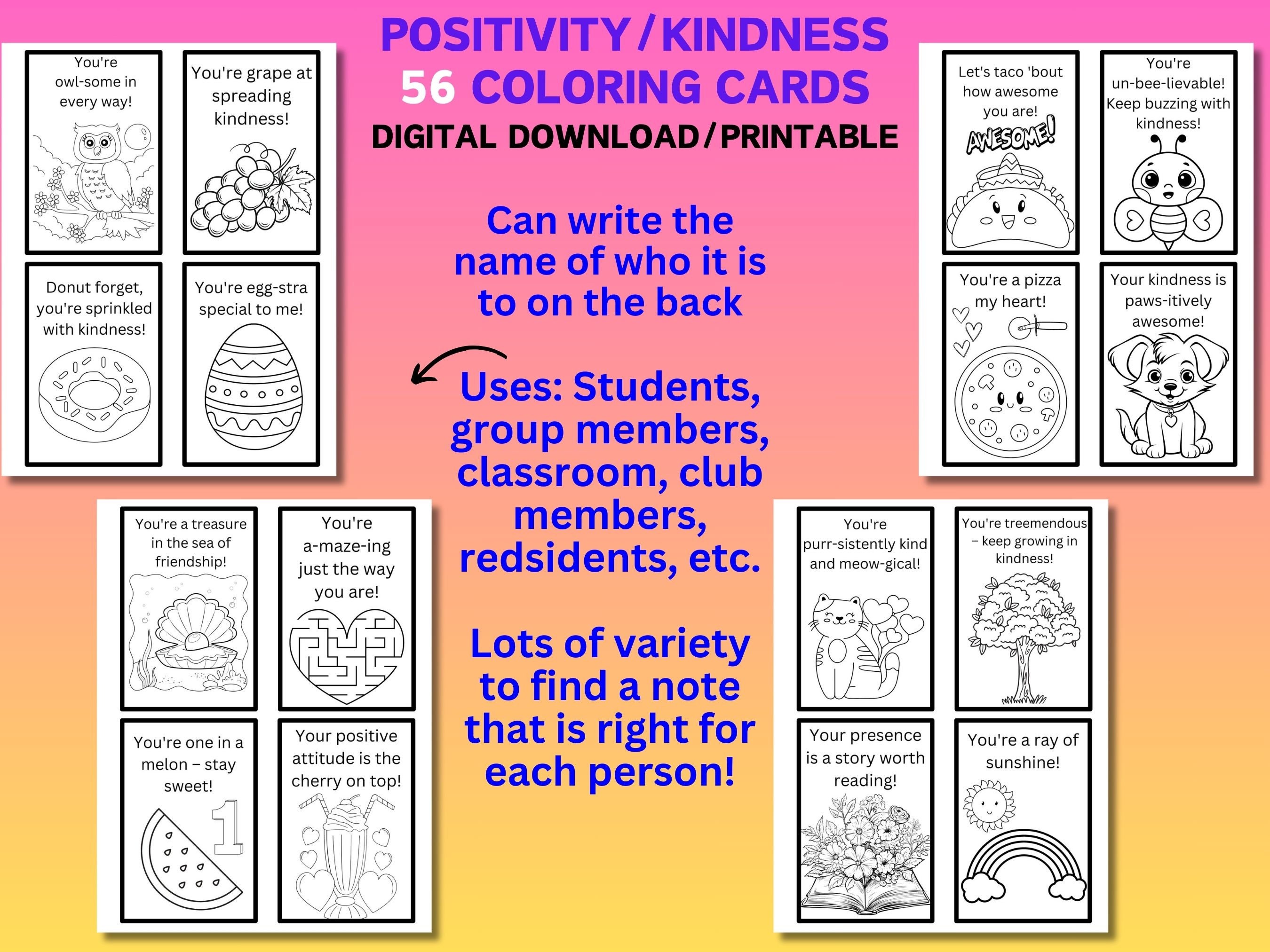 Compliment Cards, Kindness Coloring Card Activity, Social Emotional ...