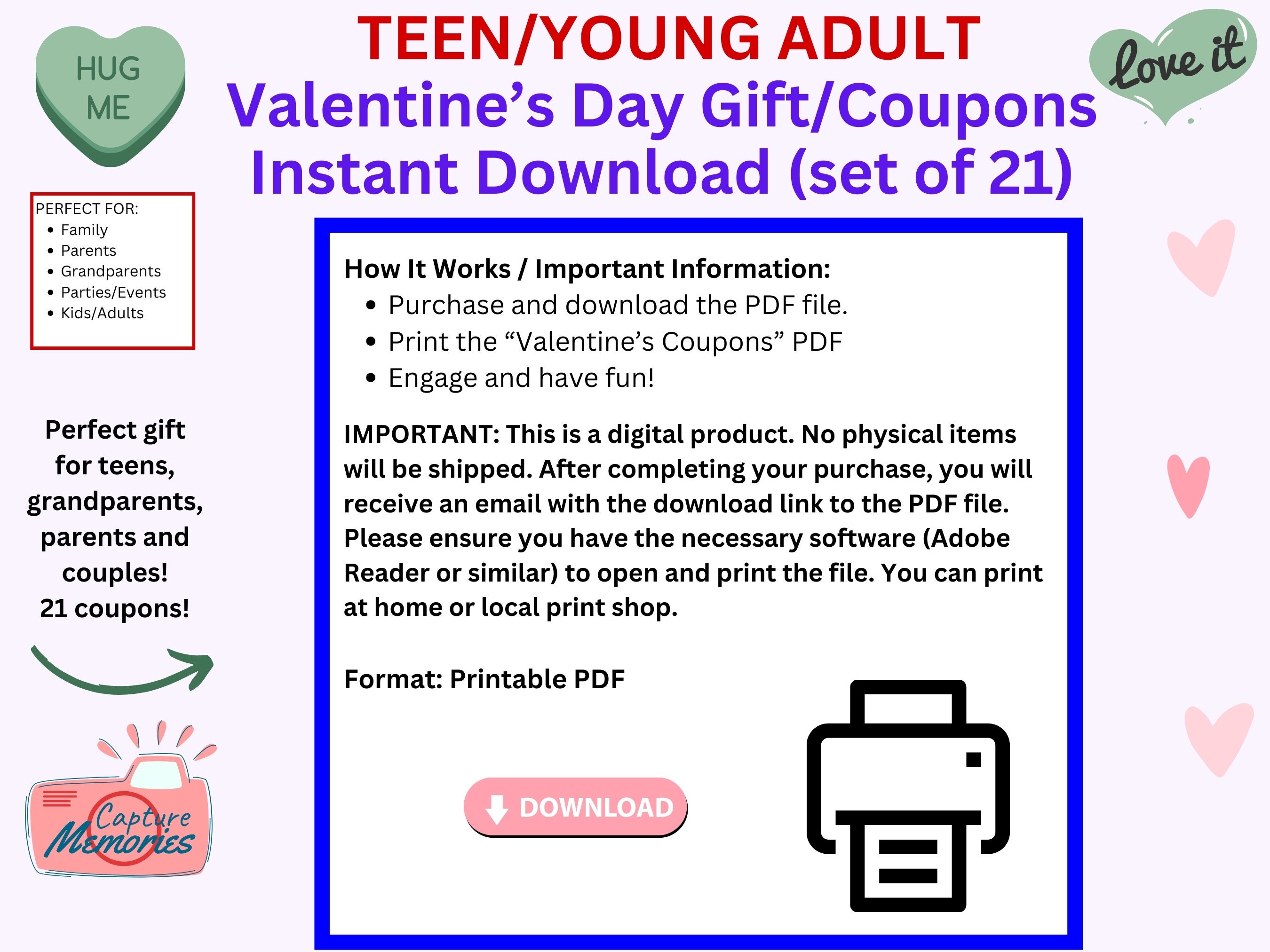 TEEN/YOUNG ADULT: Valentine's Day Coupons/gift - 21 Coupons, Vday Gift ...