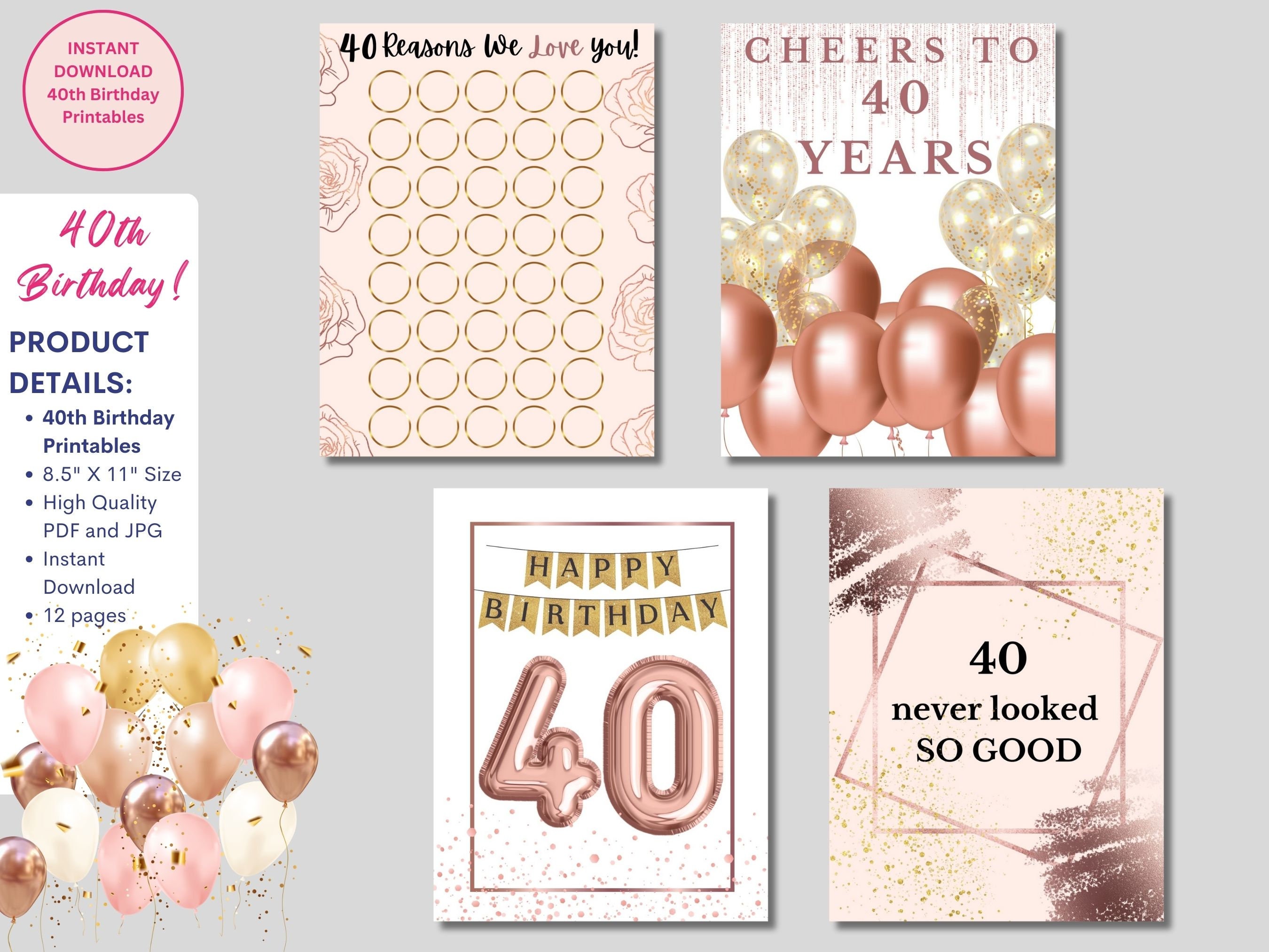 40th Birthday Printable, Digital Download, 12 Designs, Vintage 1984 ...