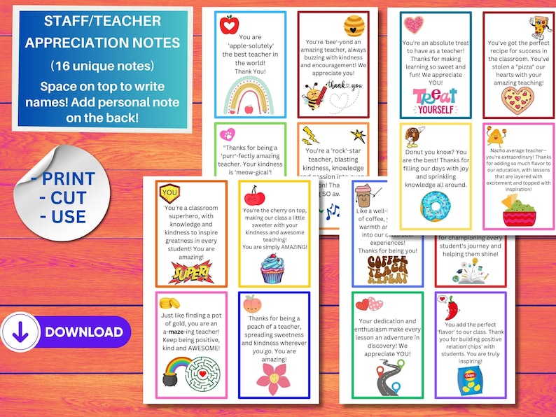 Teacher, Educator & Staff Appreciation Notes, Thank You Cards, School ...