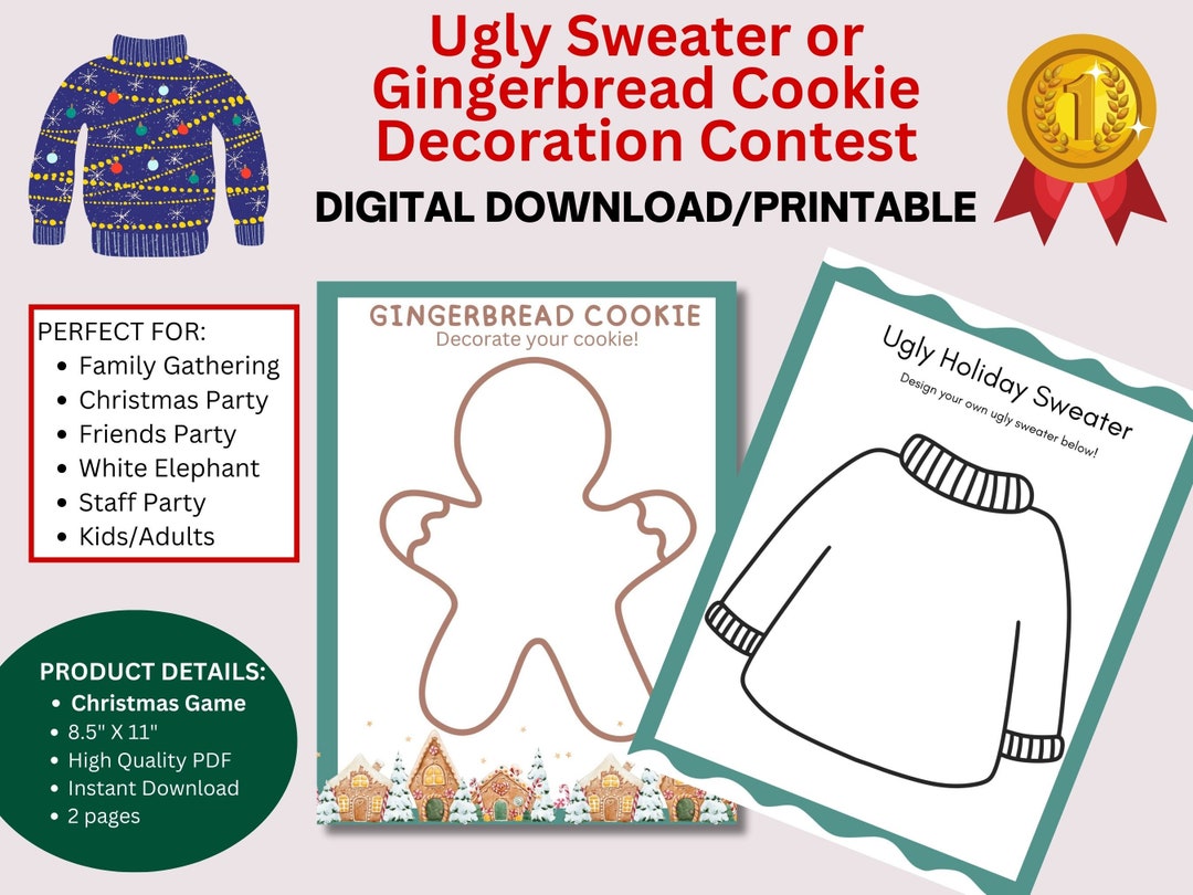 Ugly Sweater and Gingerbread Decorating Template, Digital/instant ...