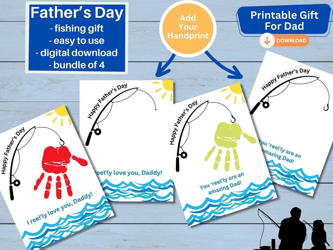 Father's Day Fishing Handprint, Personalized Gift for Dad, Daddy's ...