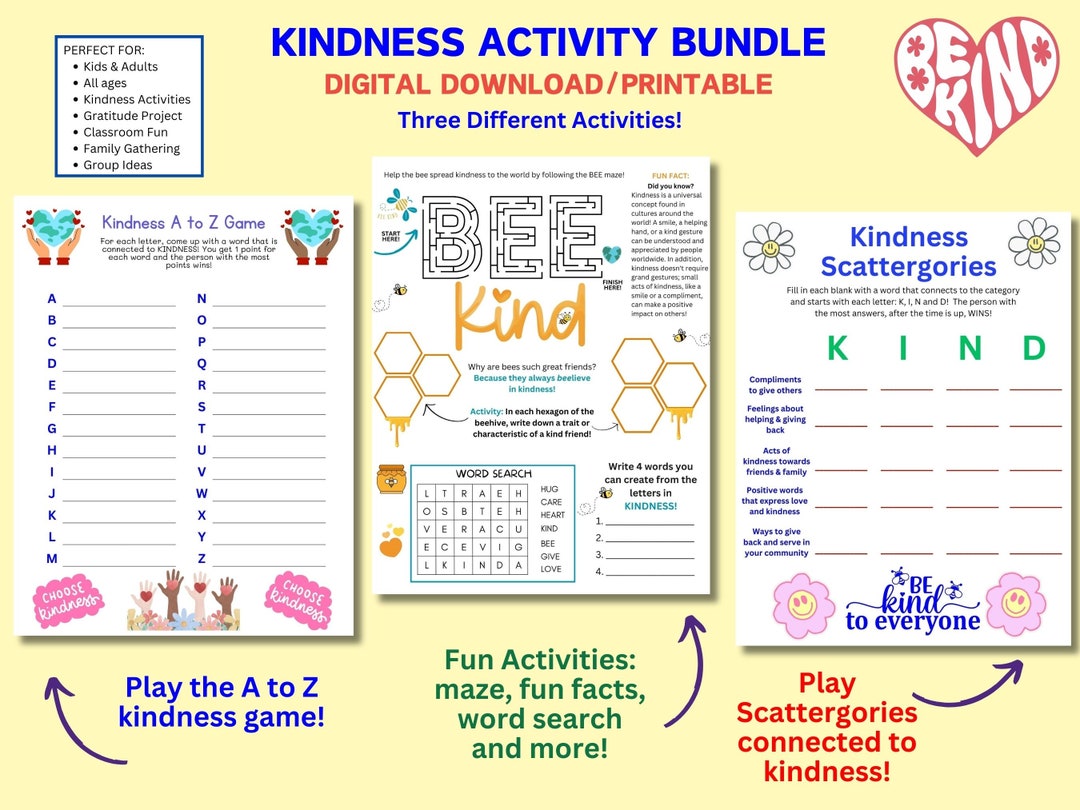 Kindness Activity Bundle, Maze, Puzzle, Scattergories, A to Z, Digital ...