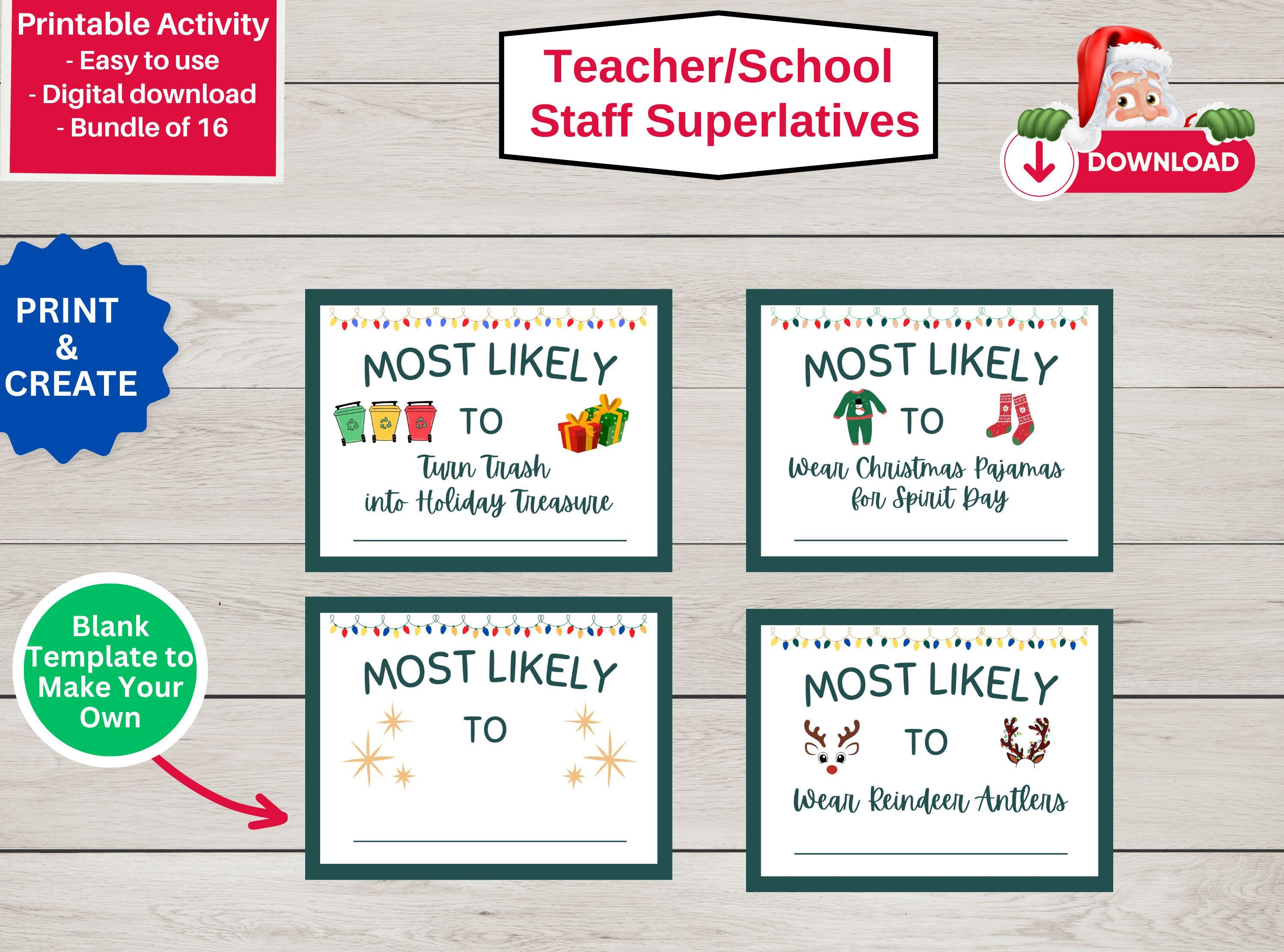 Holiday Teacher/staff Superlative Award, School Christmas/winter Party ...