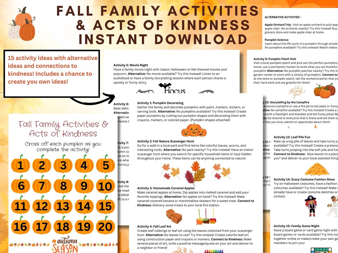 Fall Family Activity "calendar" Countdown, Family Bucket List ...