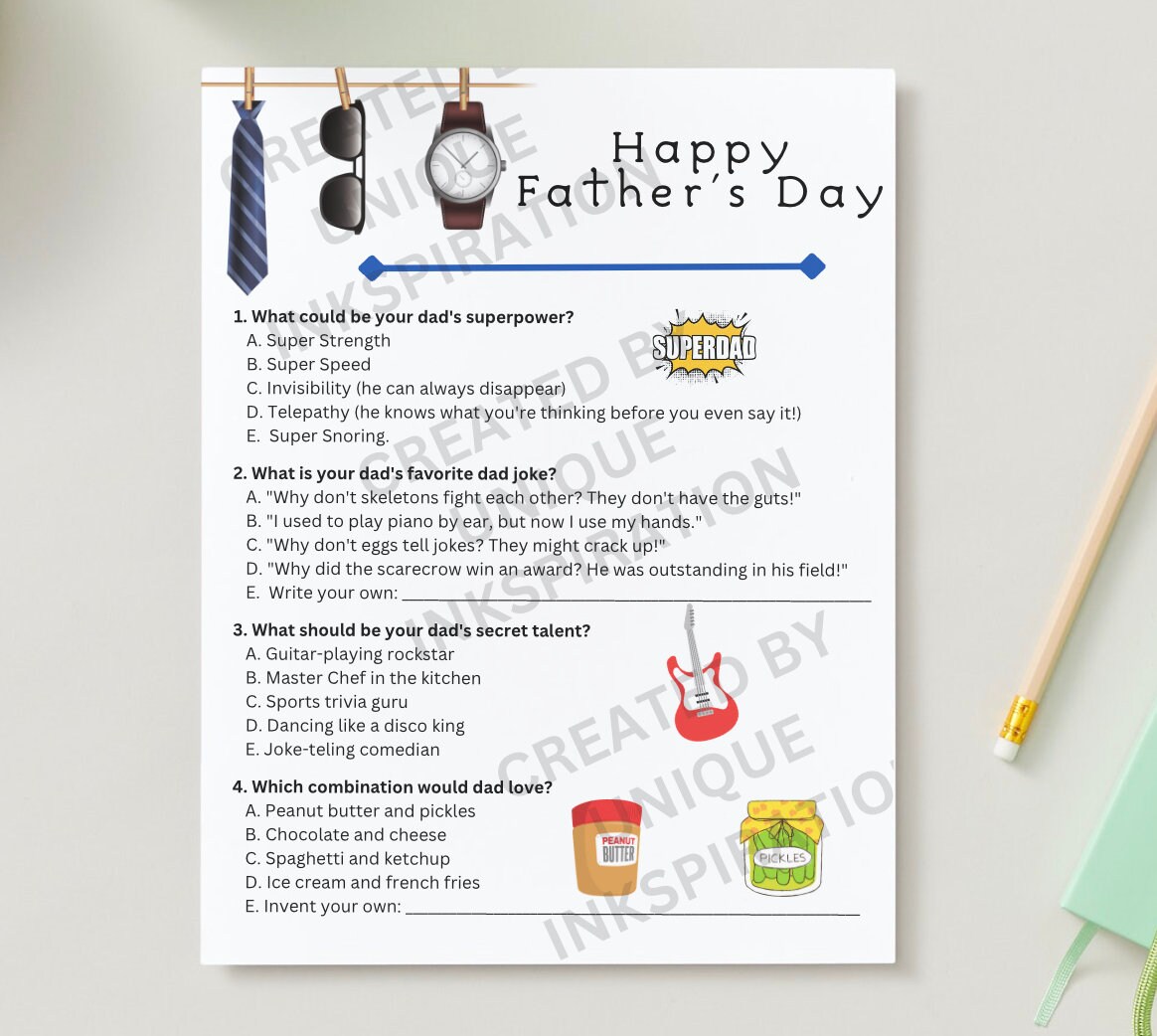 Unique Father's Day Quiz Discover Hilarious Secrets - Etsy