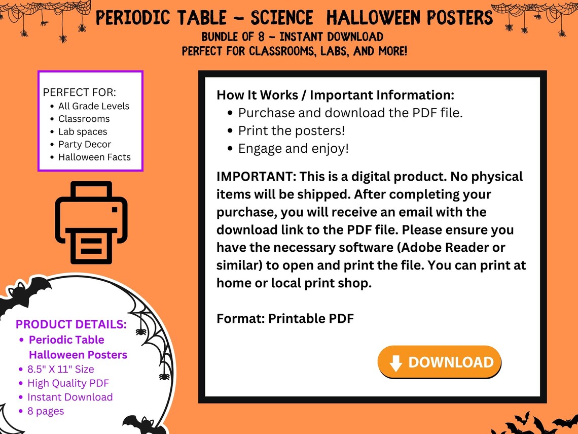 Periodic Table Halloween Science Posters, Halloween Decor, Classroom ...