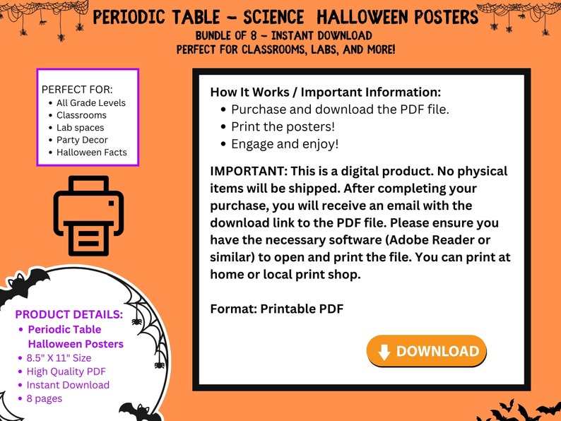 Periodic Table Halloween Science Posters, Halloween Decor, Classroom ...
