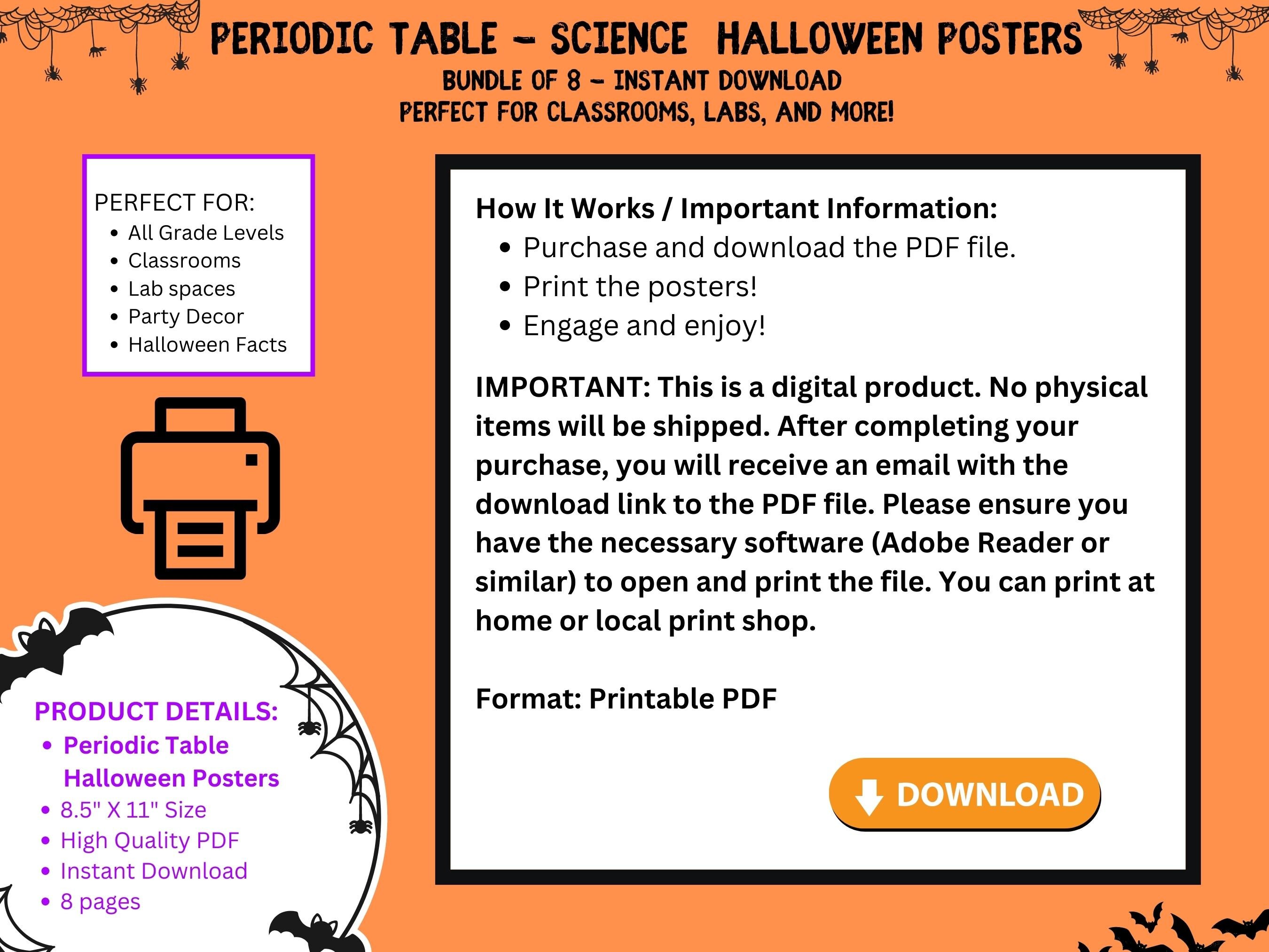 Periodic Table Halloween Science Posters, Halloween Decor, Classroom ...