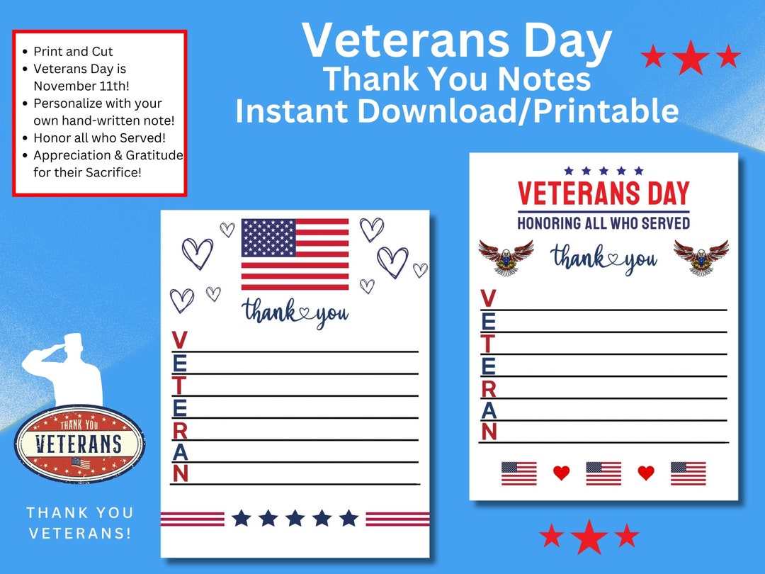 Veterans Day Thank You Notes, Personalized Message, Acrostic Poem ...