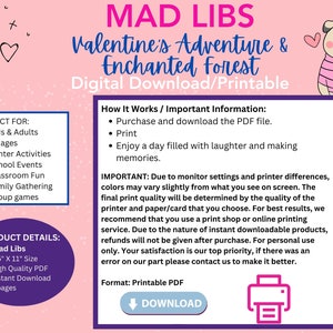 Valentine-themed Mad Libs, Class Activity, Family Party, Group Game ...