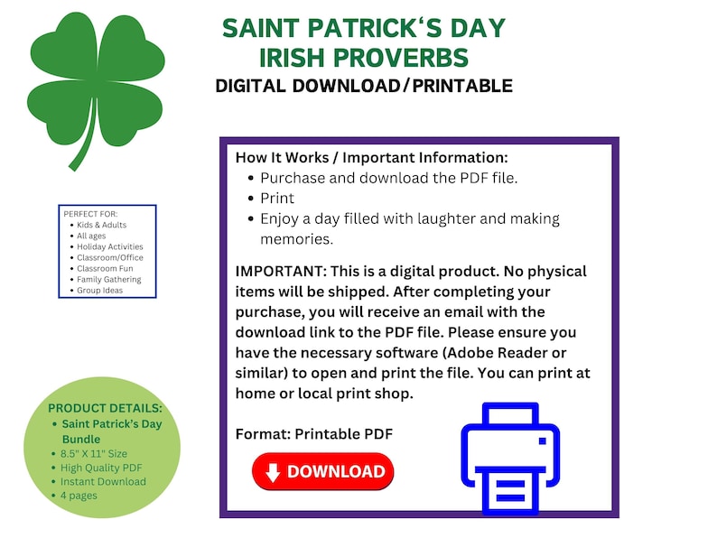 Wall Art, Irish Proverbs Display Prints, Irish Blessing, Saint Patrick ...