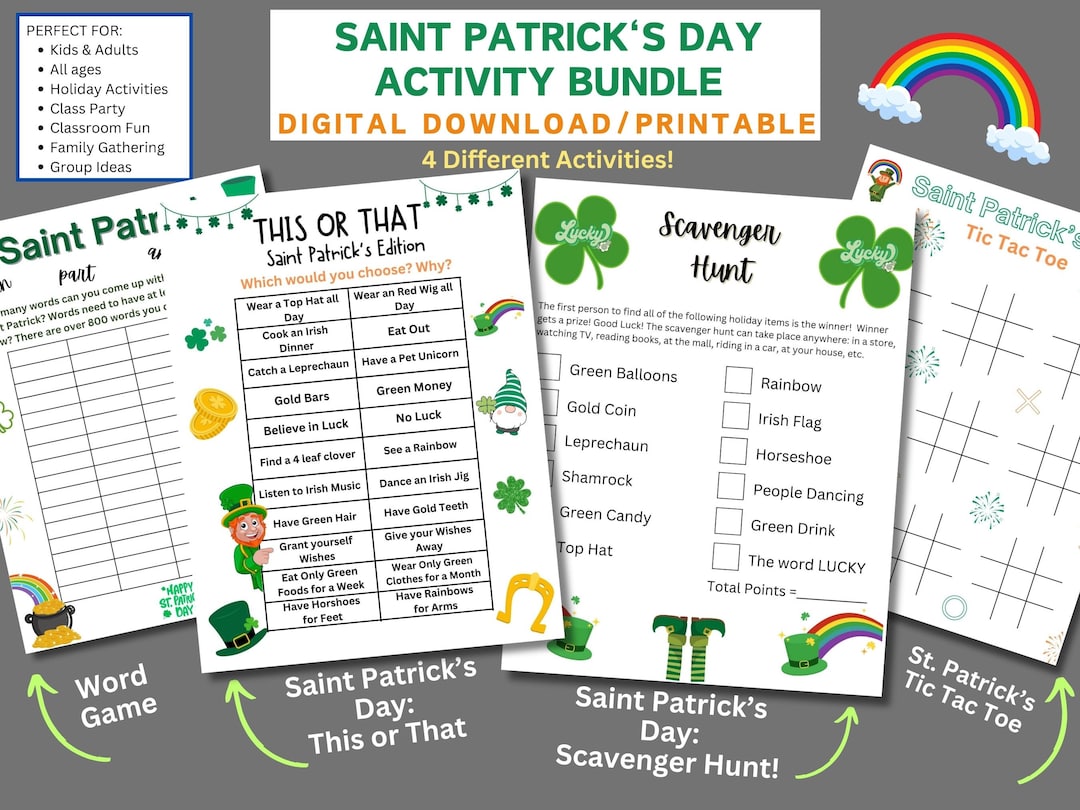 Saint Patrick's Day Digital Fun Pack, Scavenger Hunt, Word Play, This ...