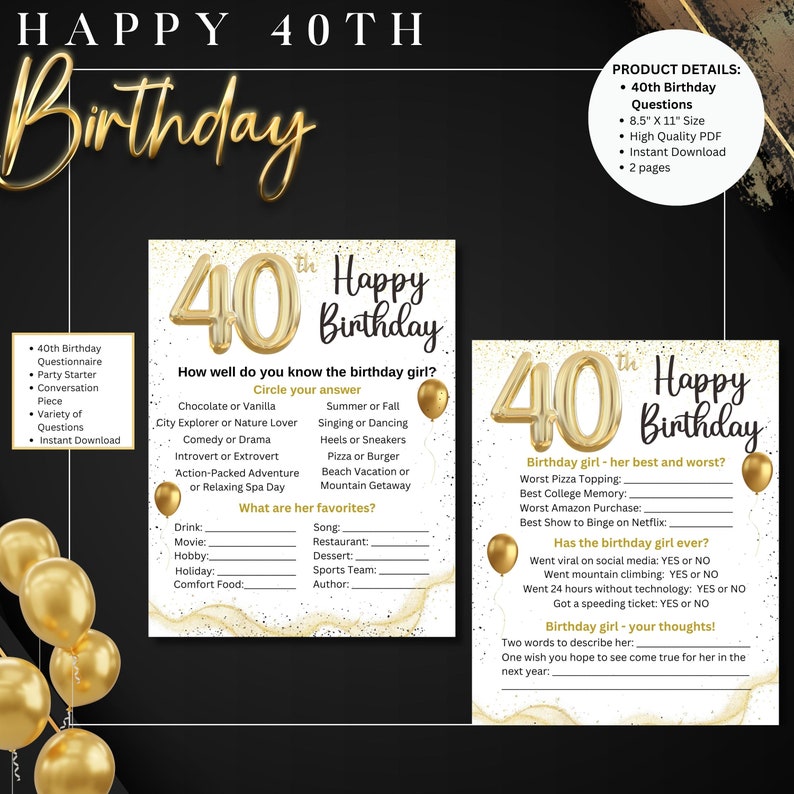 40th Birthday Questionnaire, How Well Do You Know the Birthday Girl ...