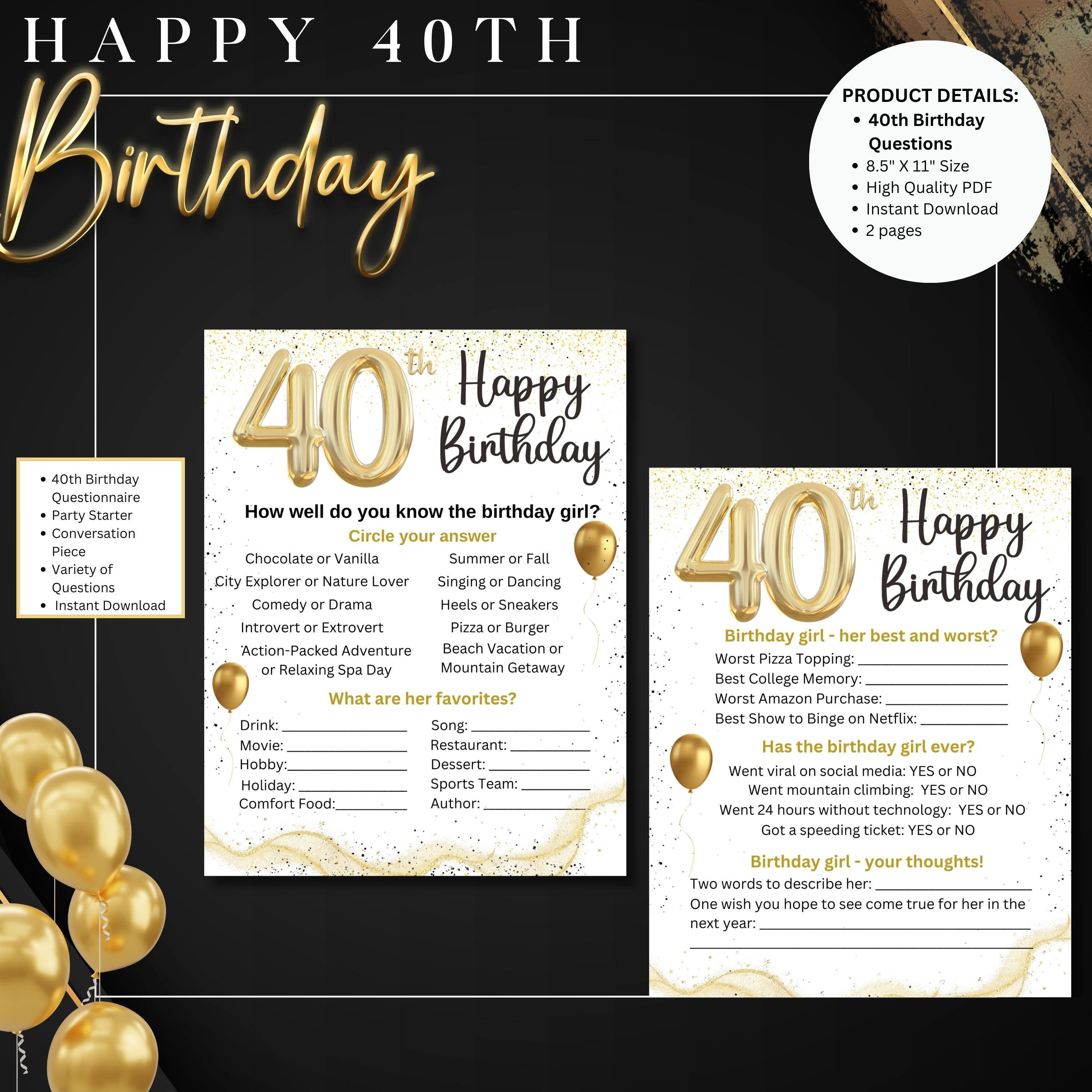 40th Birthday Questionnaire, How Well Do You Know the Birthday Girl ...