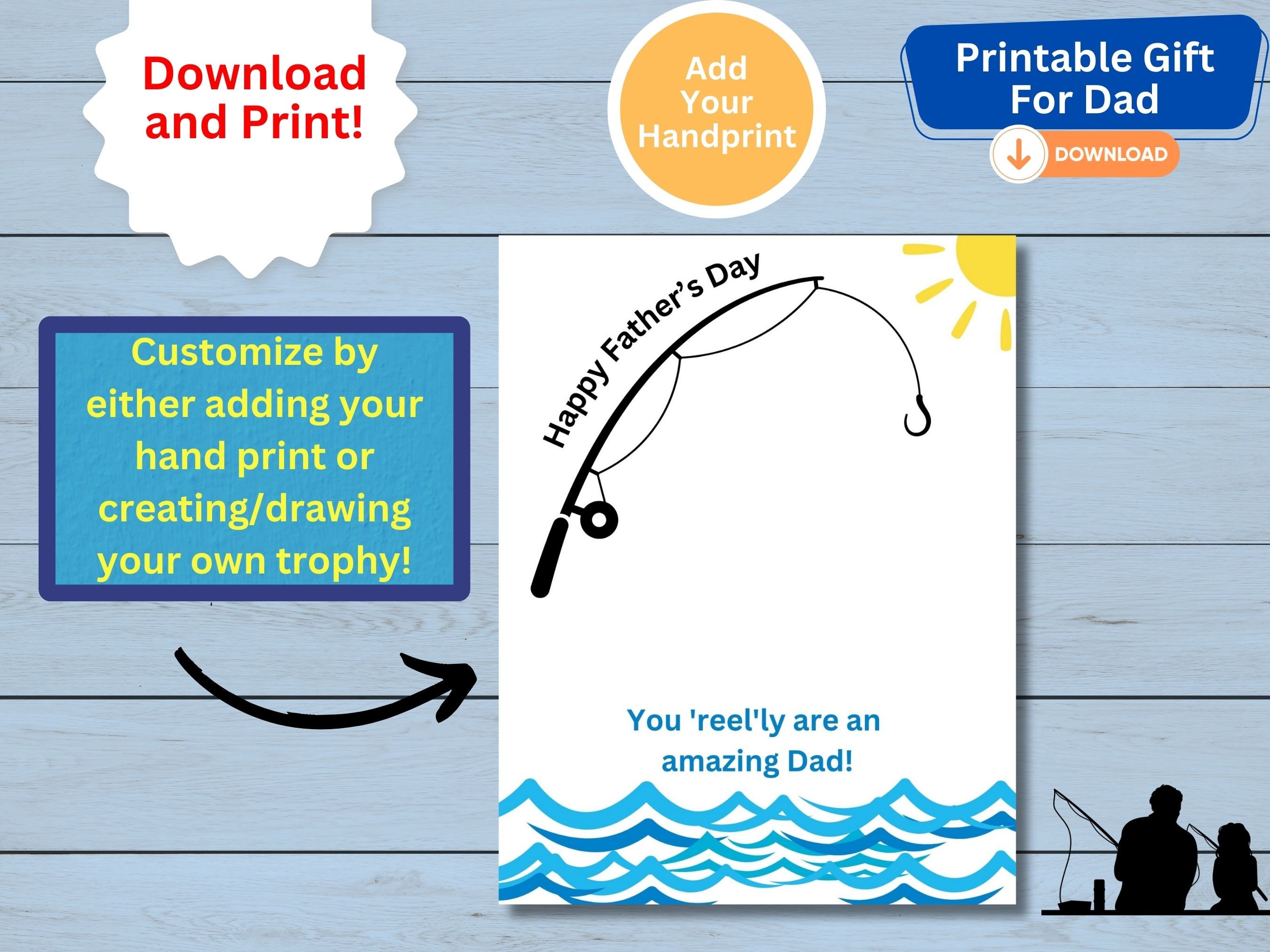 Father's Day Fishing Handprint, Personalized Gift for Dad, Daddy's ...