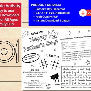 Father's Day Printable Placemat for Kids, Table Mat Activity Sheet ...
