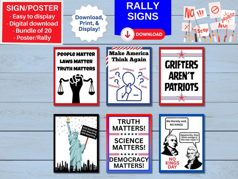 No Kings Day Printable Protest Signs – Political Poster Bundle (20 ...