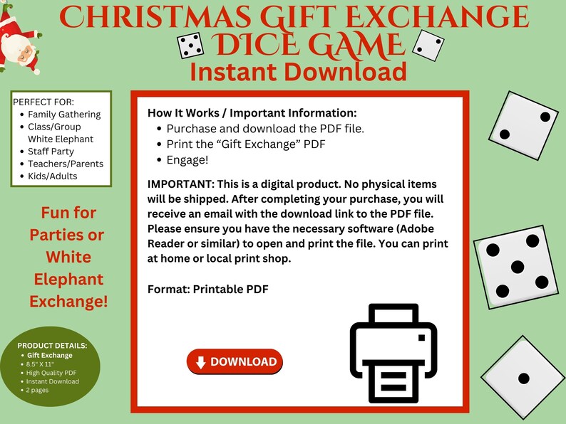 Christmas Gift Exchange Dice Game, White Elephant Exchange, Gift Swap ...