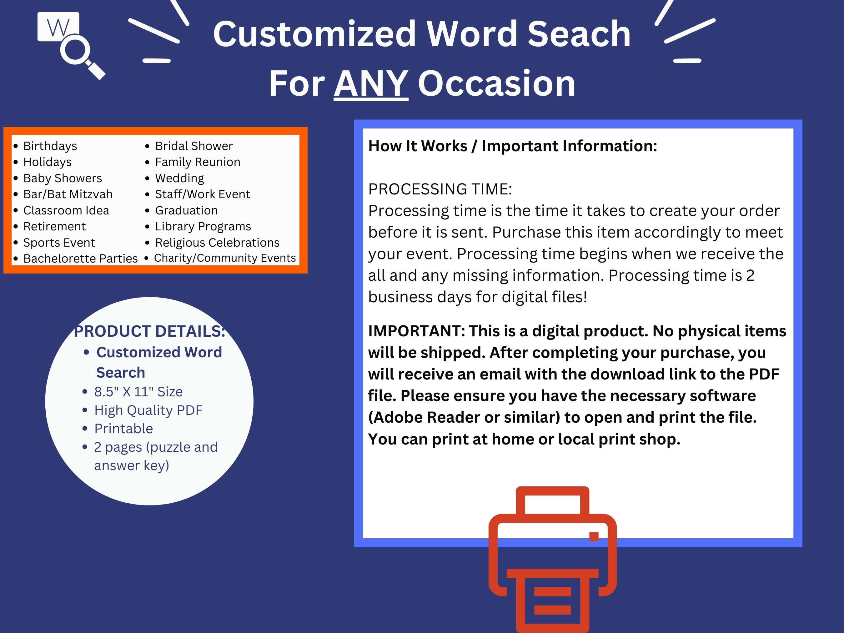 CUSTOMIZED WORD SEARCH, Designed for Any Occasion, Unique Gift Idea ...