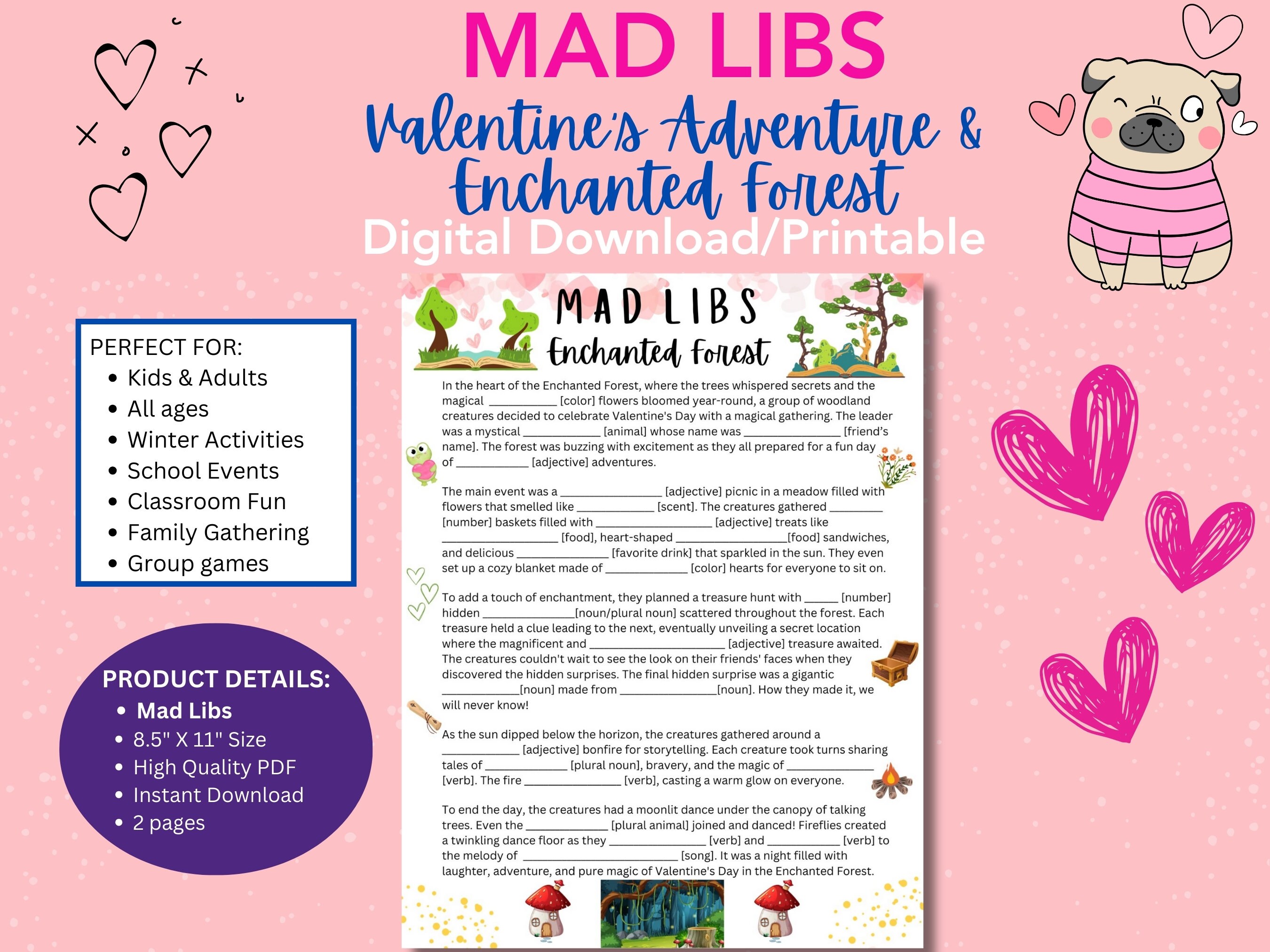 Valentine-themed Mad Libs, Class Activity, Family Party, Group Game ...