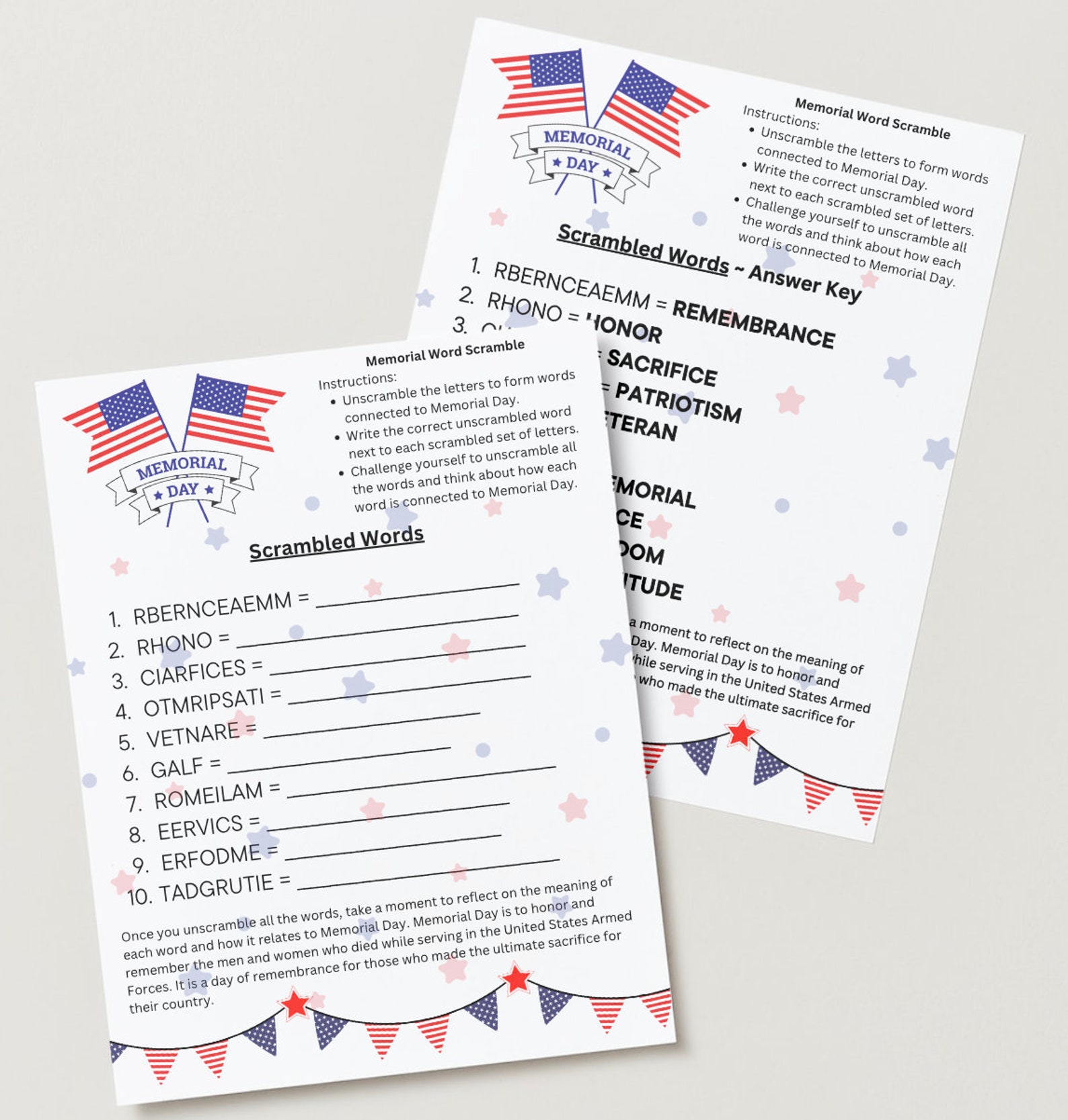 Memorial Day Word Scramble Family Gathering Puzzle Activity - Etsy