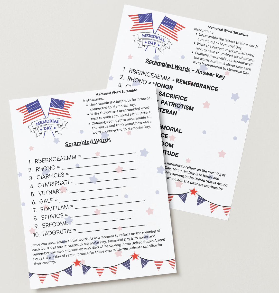Memorial Day Word Scramble Family Gathering Puzzle Activity - Etsy