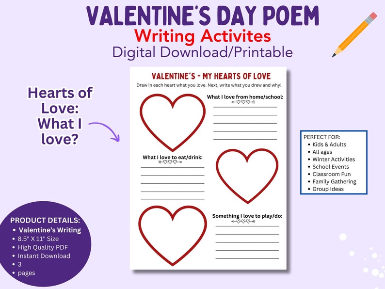 Valentine's Writing Pack: Acrostic Poem, Hearts of Love, & Expressive ...