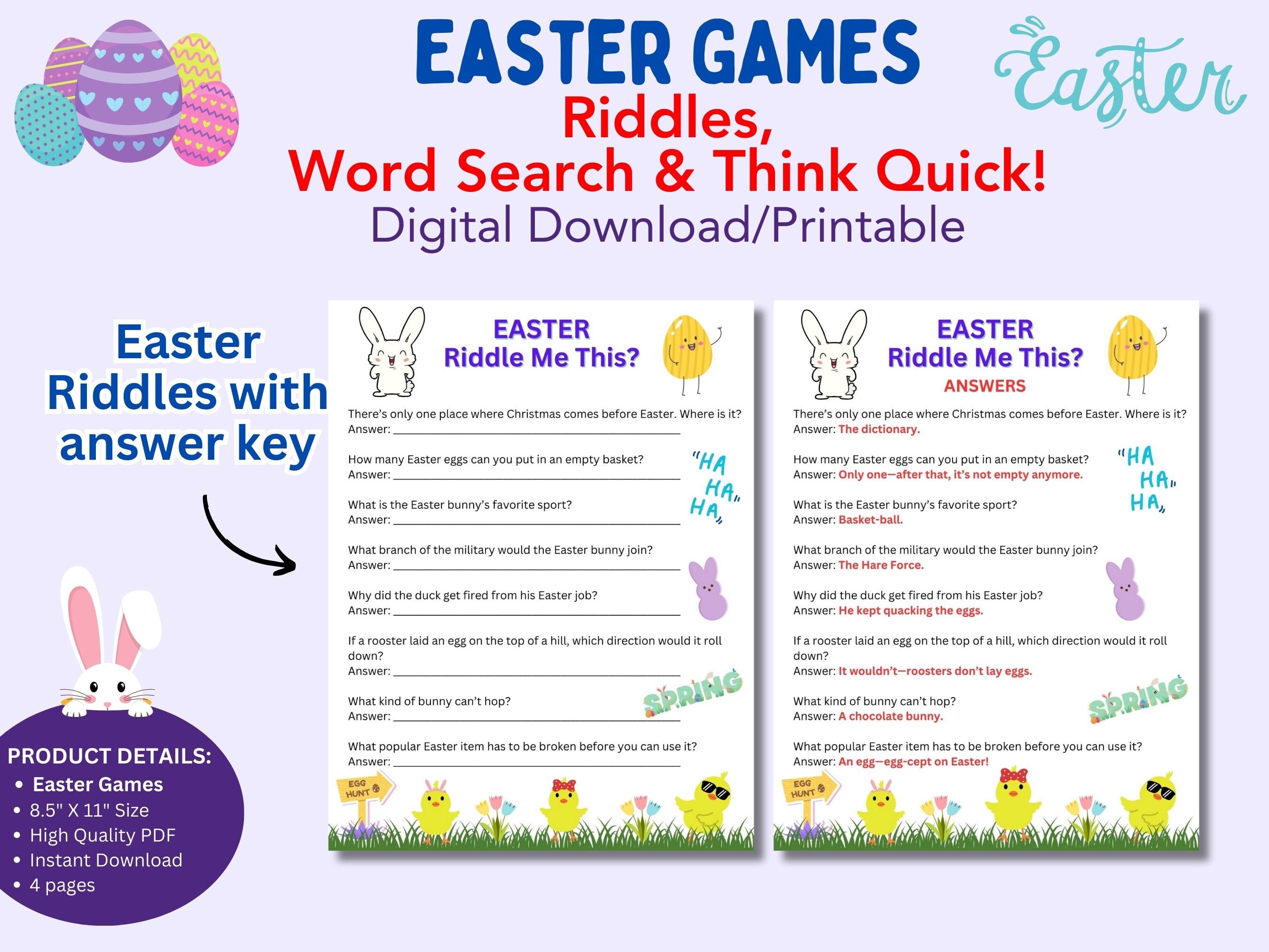 Easter Fun Pack, Family Game Bundle, Easter Word Search, Think Race ...