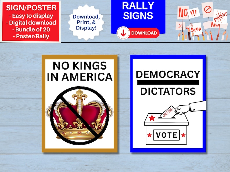 No Kings Day Printable Protest Signs – Political Poster Bundle (20 ...