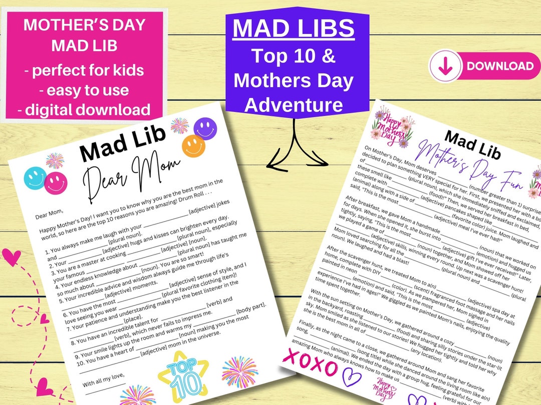Mother's Day Mad Libs, Gift for Mom, Perfect for Kids, Story Bundle ...