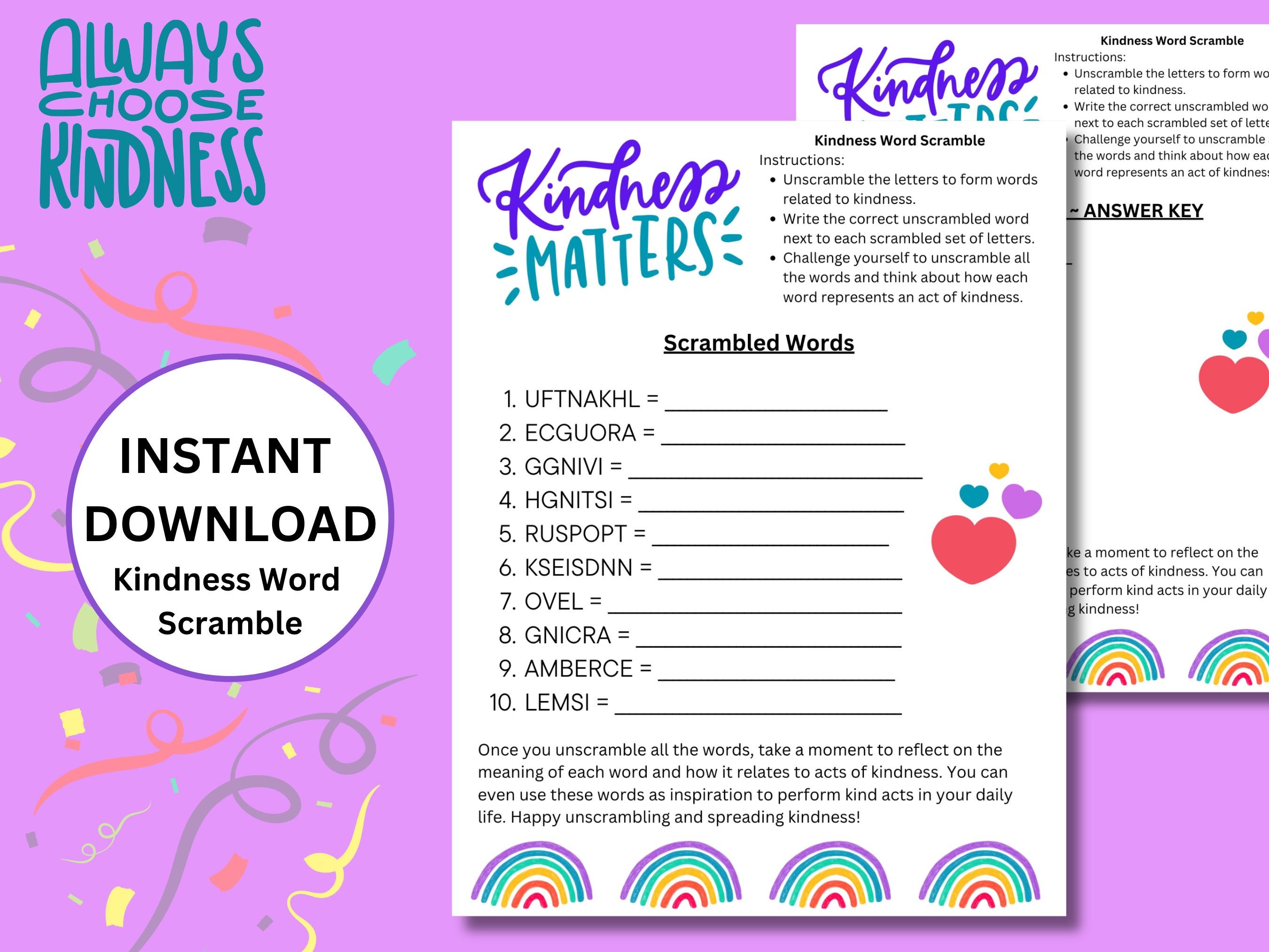 Kindness Word Scramble Puzzle - Printable/instant Download, Fun for ...